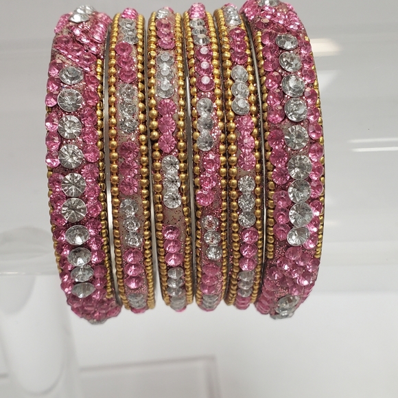 unbranded | Accessories | Indian Bangles Pink And White Rhinestones For ...